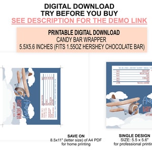 Editable Blue Airplane Baby Shower Candy Bar Wrapper Baby Shower ...