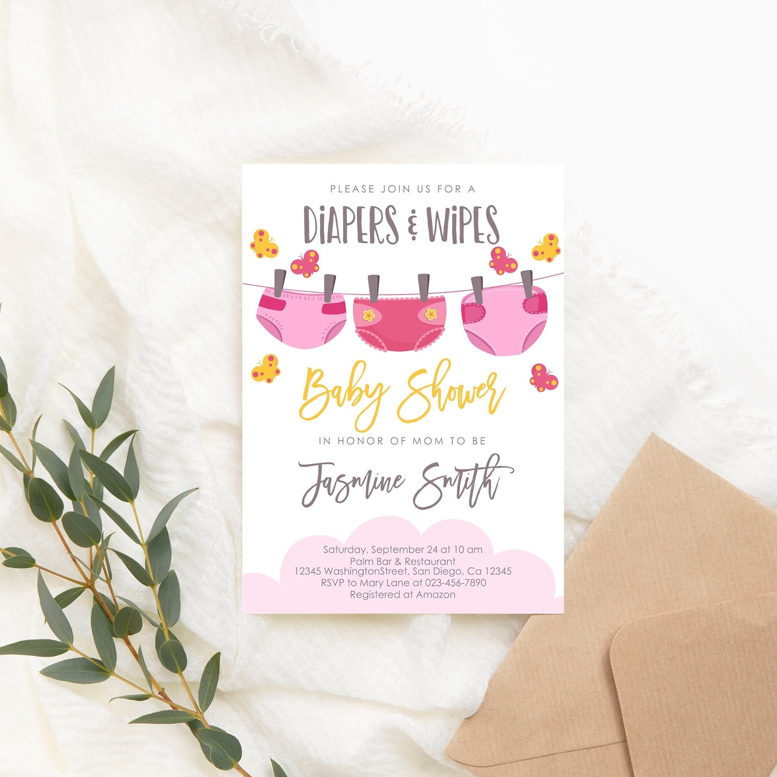 Editable Diaper Wipes Baby Shower Invitation Pink Diaper Wipes Baby ...