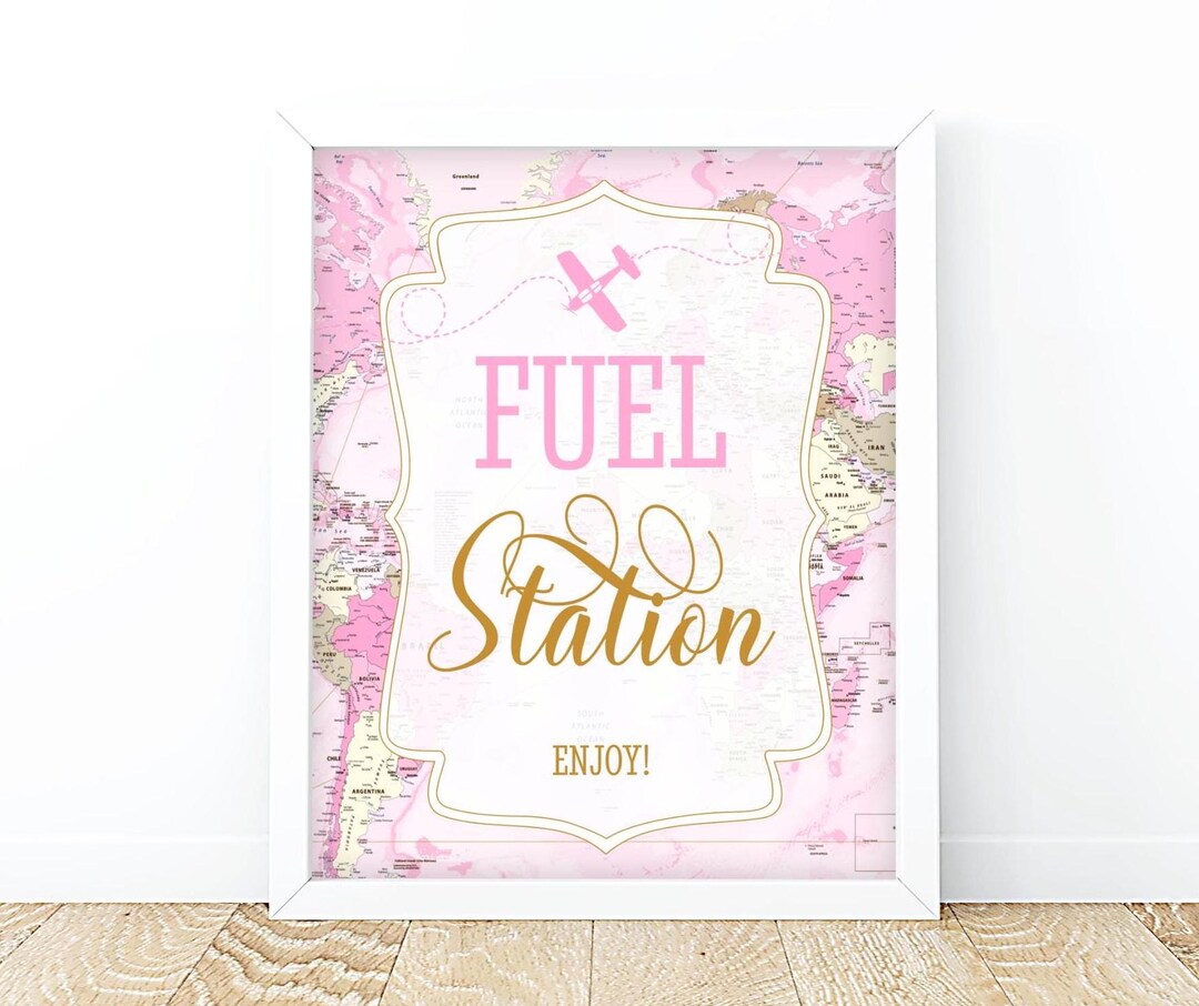 Pink Travel Fuel Station Sign: Baby Shower Party Decor (printable ...