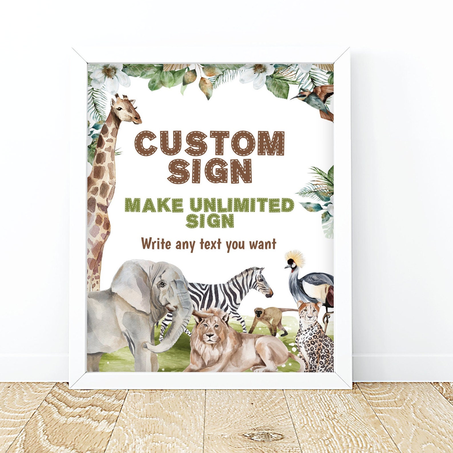 Editable Jungle Custom Sign PRINTABLE Jungle Animals Wild Party Animals ...
