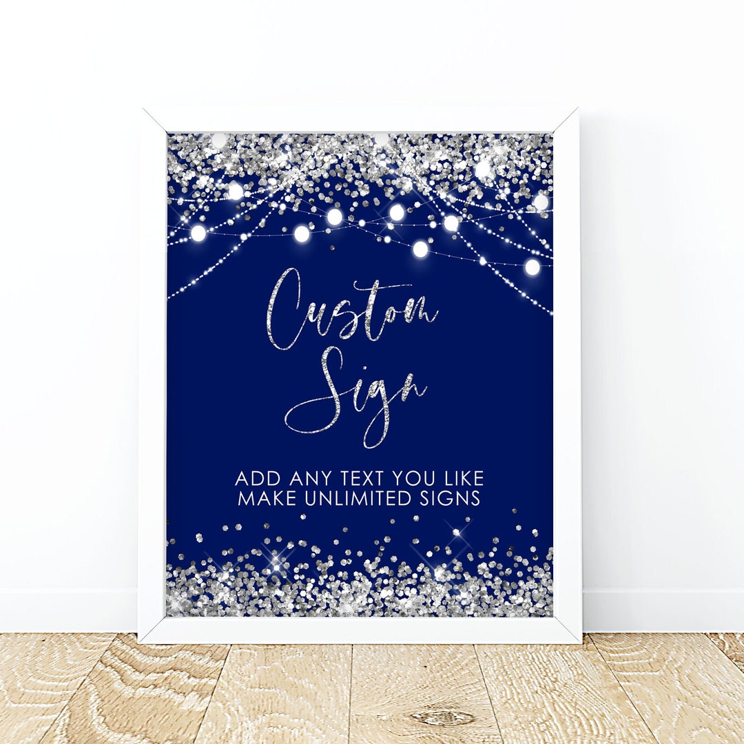 Editable Silver Glitter Blue Custom Sign PRINTABLE Blue Silver Baby ...