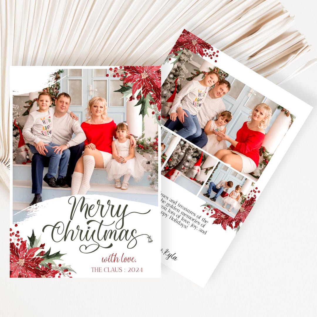 Editable Family Christmas Card Photo, Merry Christmas Photo Card, Red ...