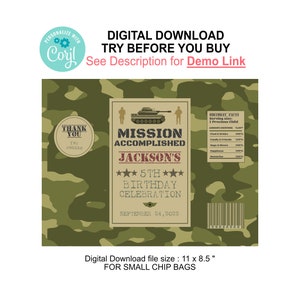 Editable Camo Chip Bag Label Military Army Chip Bag Favor DIY Tank Duty ...