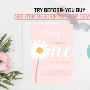 Editable Daisy First Birthday Invitation Floral Boho Bohemian - Etsy UK