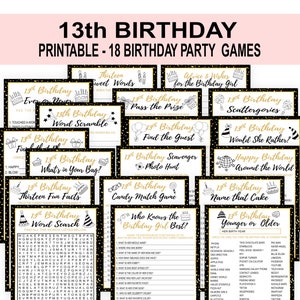 13th Birthday Party Games for Girls Gold Black Thirteenth Birthday Game ...