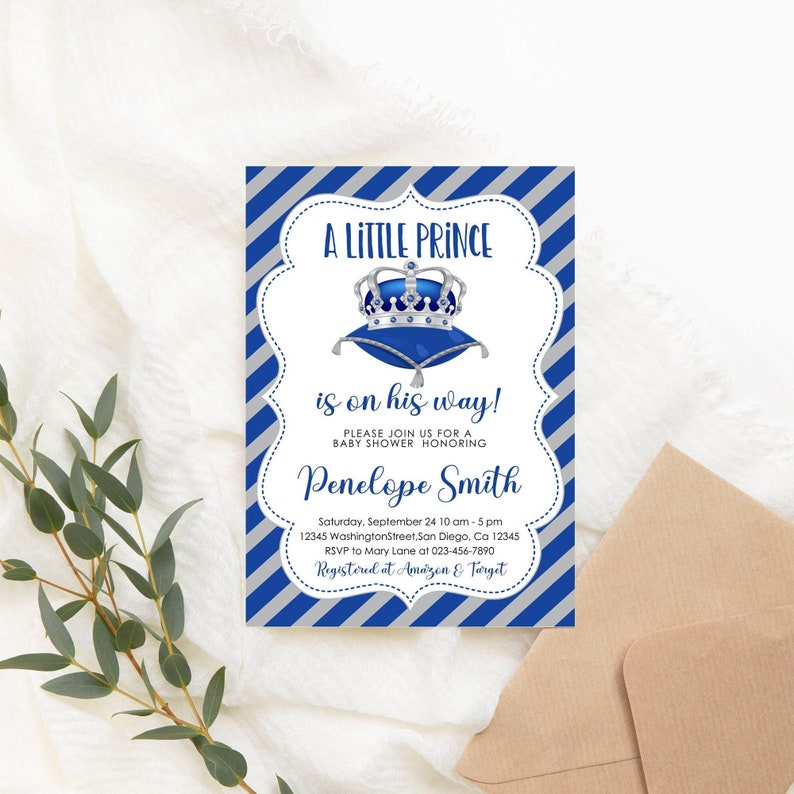 Editable Crown Prince Baby Shower Invitation Silver Blue - Etsy