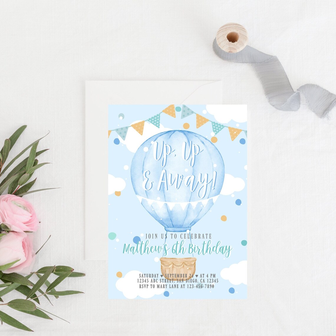 Editable Hot Air Balloon Birthday Invitation Blue Boy Hot Air | Etsy