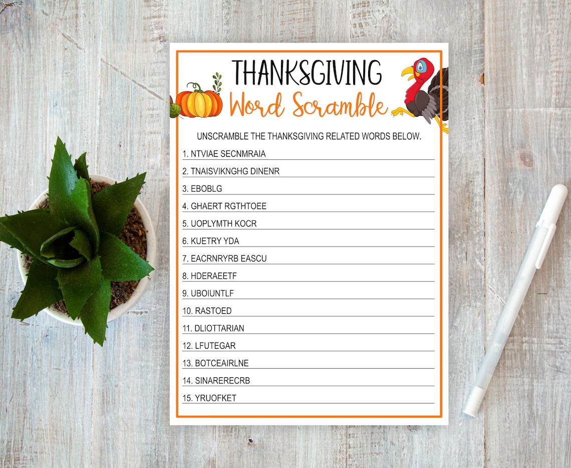 Thanksgiving Word Scramble Game Thanksgiving Games Fun - Etsy