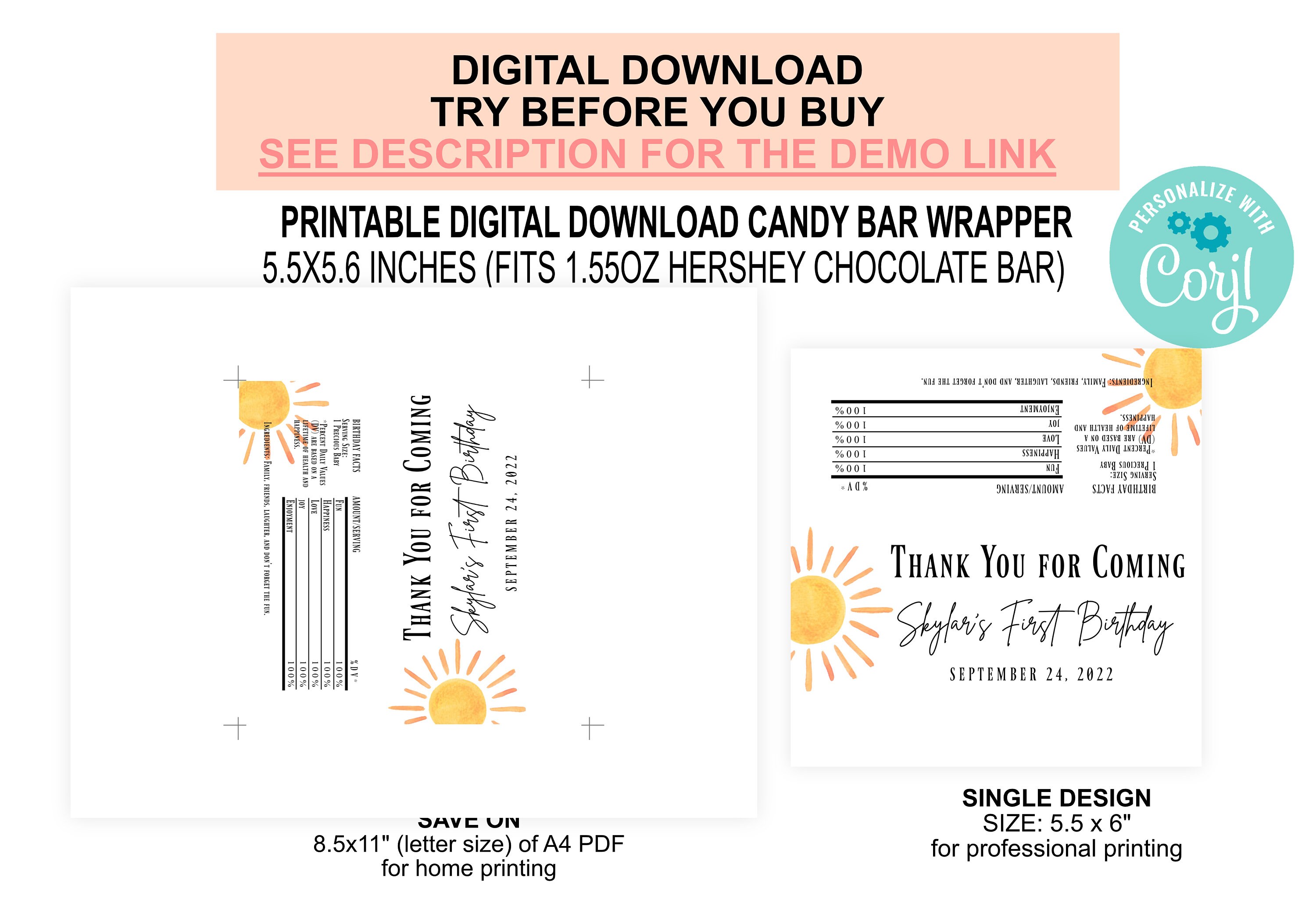 Editable Sun Candy Bar Wrapper Label Favors Birthday Party - Etsy UK
