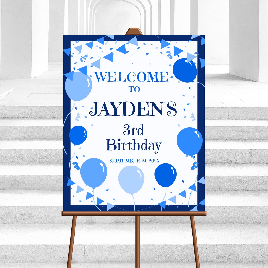 Editable Blue Welcome Sign Birthday Party Blue Balloons Welcome Sign ...