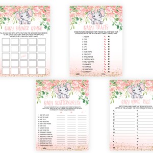 Baby Girl Pink Elephant Baby Shower Game Bundle, Pink Elephant Baby ...