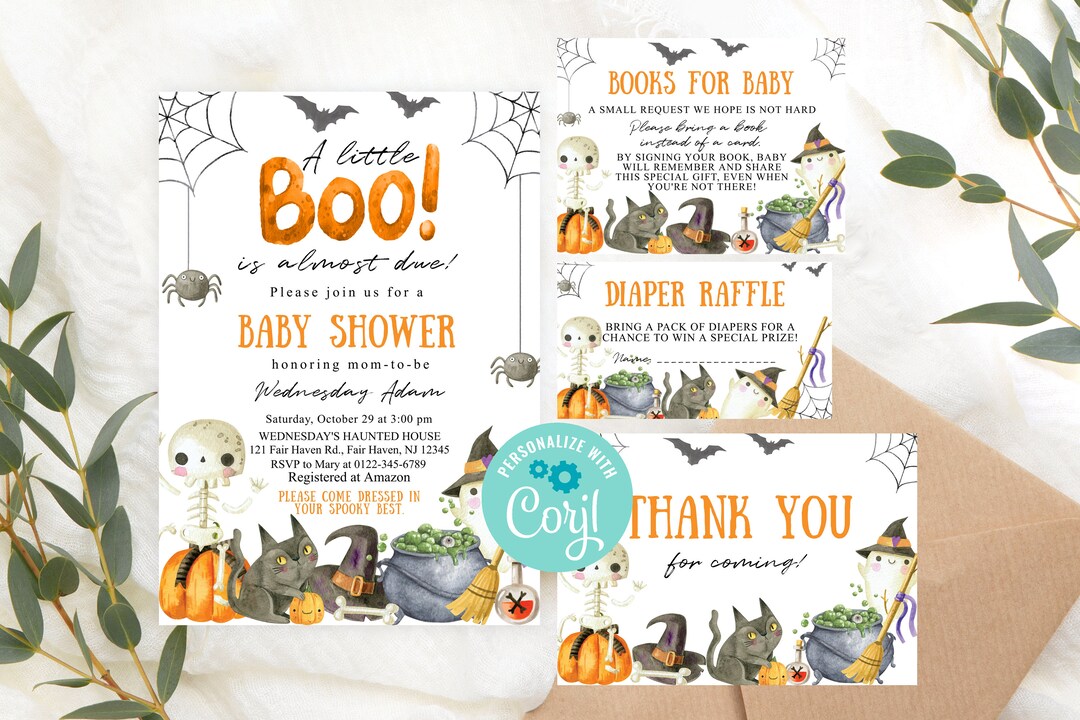 Editable Halloween Party Invitation Set Little Boo Baby Shower - Etsy