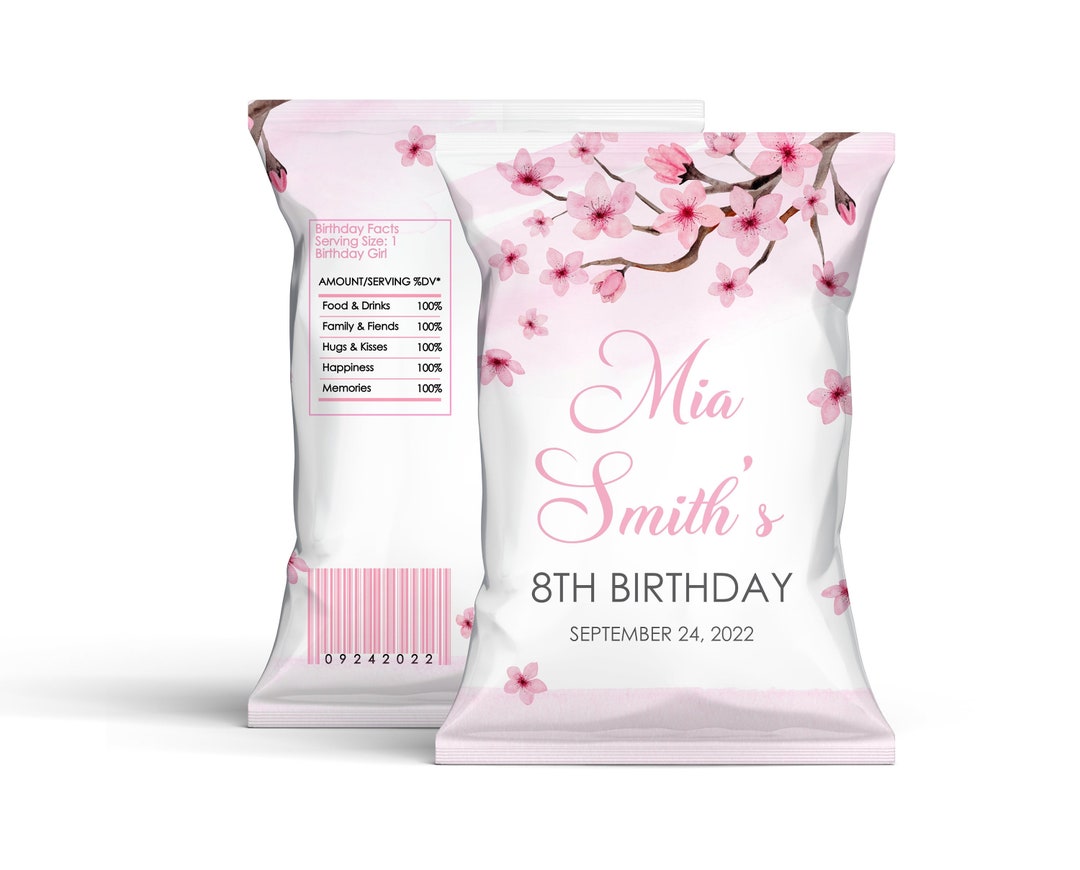 Editable Cherry Blossom Chip Bag Label PRINTABLE Pink Flower Chip Bag ...