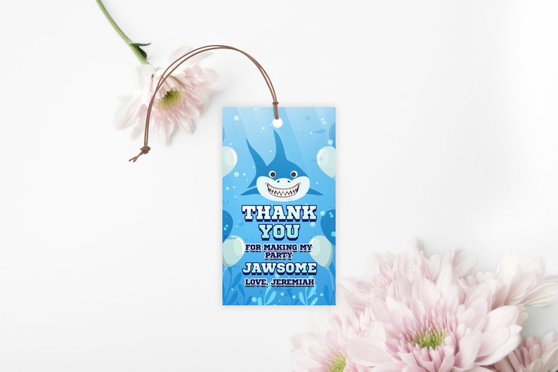 Editable Shark Birthday Thank You Favor Gift Tags (printable Corjl ...