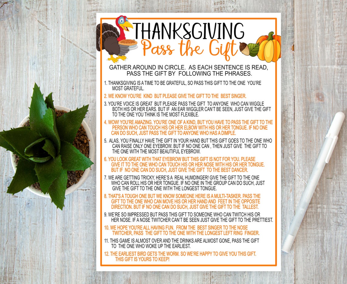 Thanksgiving Game Printable Thanksgiving Pass the Gift - Etsy