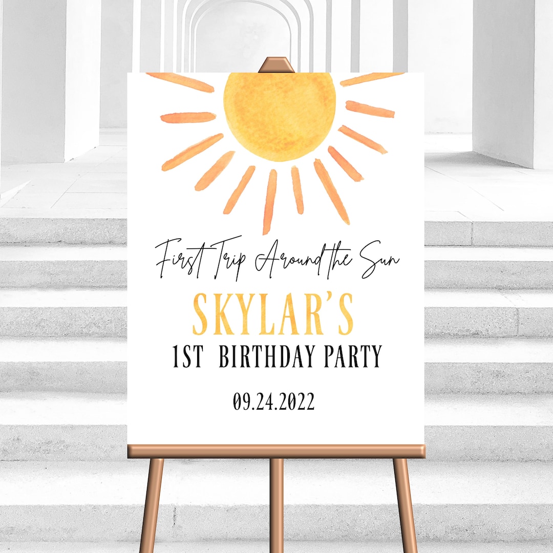 Editable Sun Welcome Sign Sunshine Boho Yellow Birthday Party Baby ...