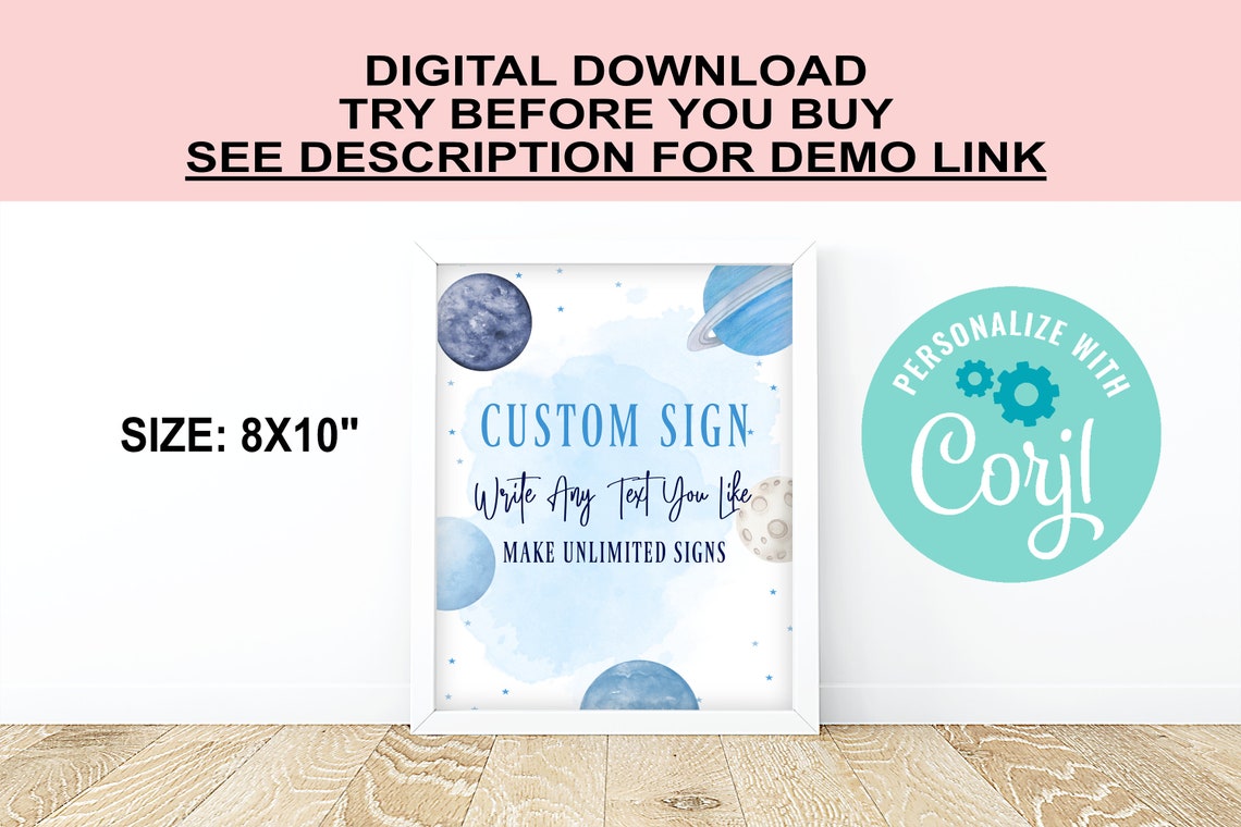 Editable Outer Space Custom Sign PRINTABLE Galaxy Blue Planets - Etsy