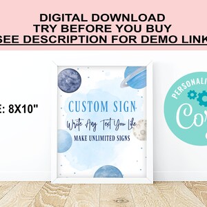 Editable Outer Space Custom Sign PRINTABLE Galaxy Blue Planets - Etsy