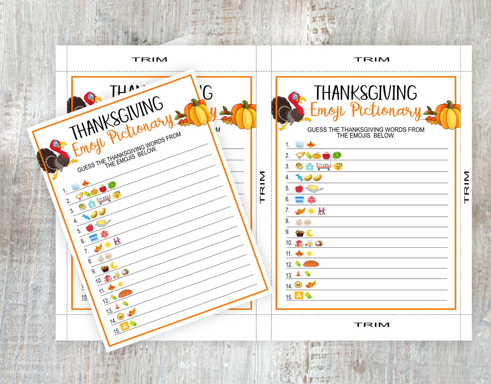 Thanksgiving Game Thanksgiving Emoji Pictionary Printable - Etsy