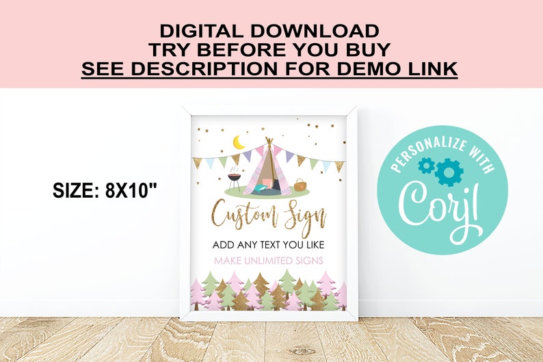 Editable Glamping Custom Sign PRINTABLE Pink Girl Green - Etsy
