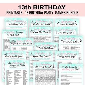 13th Birthday Party Games for Girls, Thirteenth Birthday Game, Birthday ...