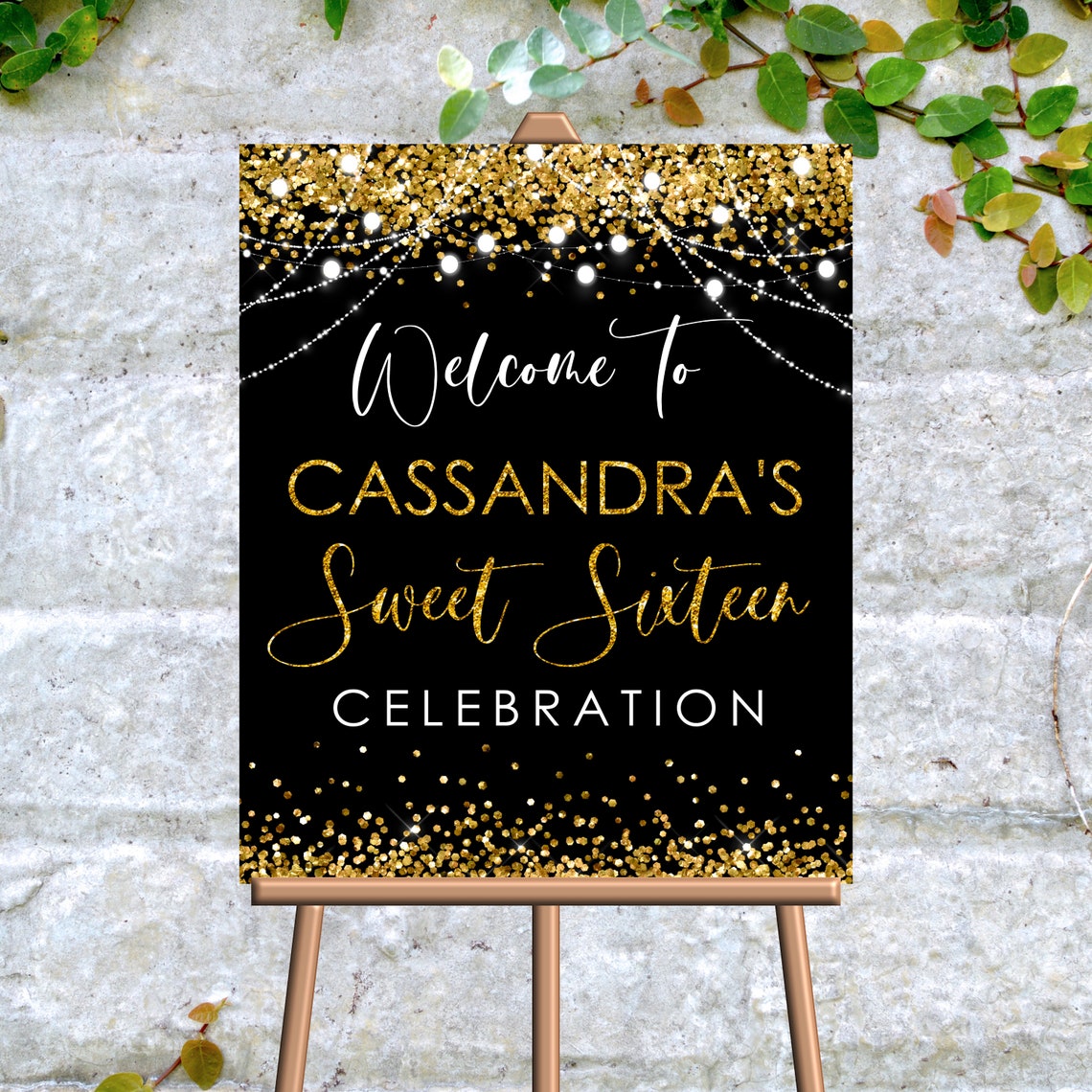 Editable Gold Black Welcome Sign Birthday Party Gold Glitter - Etsy