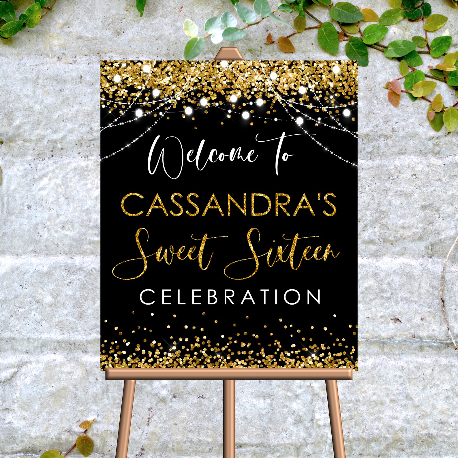 Editable Gold Black Welcome Sign Birthday Party Gold Glitter - Etsy