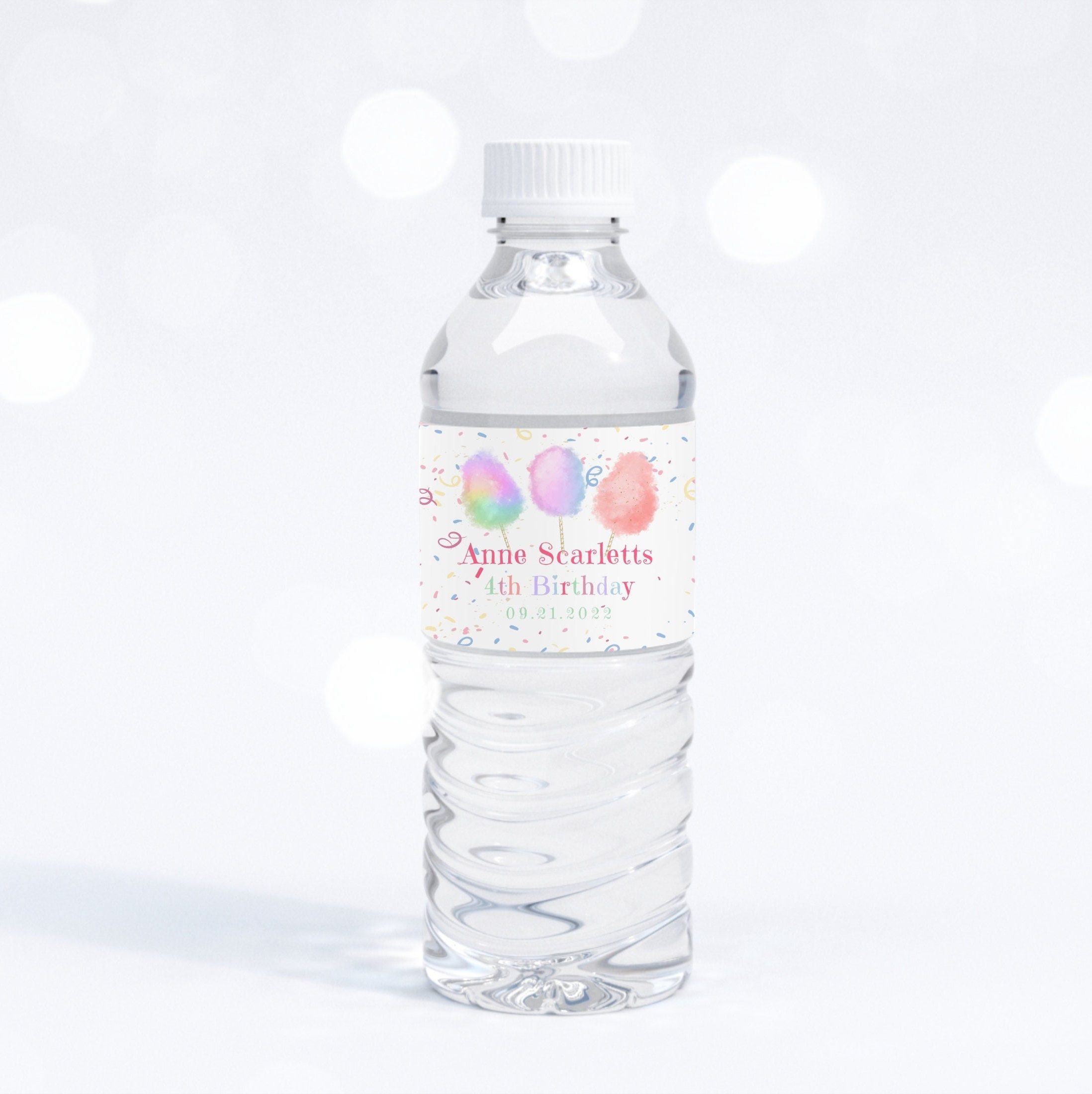 Editable Cotton Candy Water Bottle Label Pink Sweet Cotton Candy Water ...