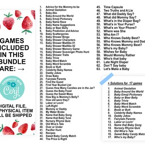 Editable Strawberry Baby Shower Games Bundle Red Berry Sweet Baby ...