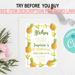 Editable Pineapple Birthday Invitation Aloha Pineapple Invitation ...