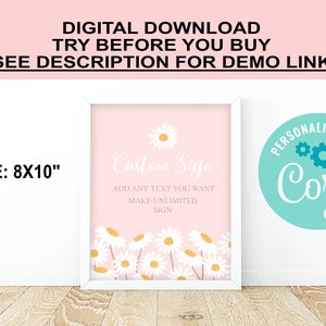 Editable Daisy Custom Sign Daisy Boho Cute Birthday Party Table Sign ...