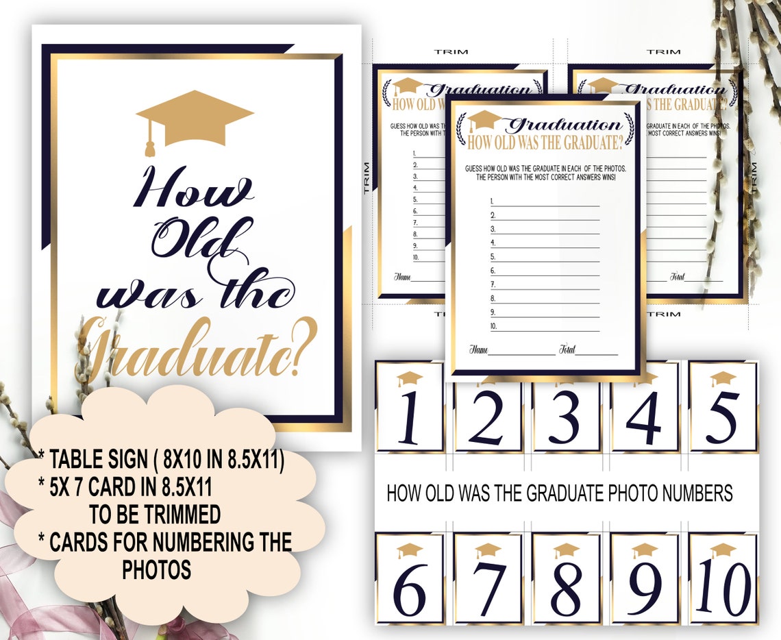 Dark Blue Gold Graduation Party Game Bundle Pack Printable | Etsy