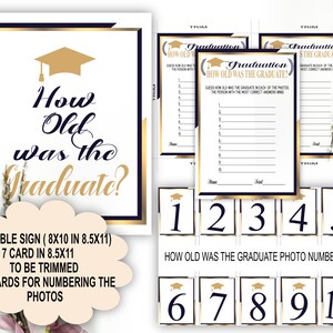 Dark Blue Gold Graduation Party Game Bundle Pack Printable, Graduation ...