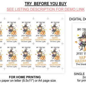 Editable Halloween Tag No Tricks Just Treats Favor Gift Tag - Etsy