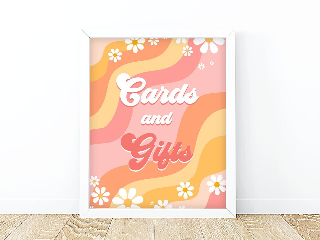 Groovy Cards and Gift Sign Birthday Party Decor PRINTABLE Daisy Orange ...