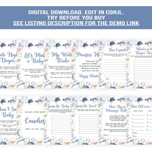 Editable Under Sea Baby Shower Games Bundle Blue Ocean Animals Baby ...