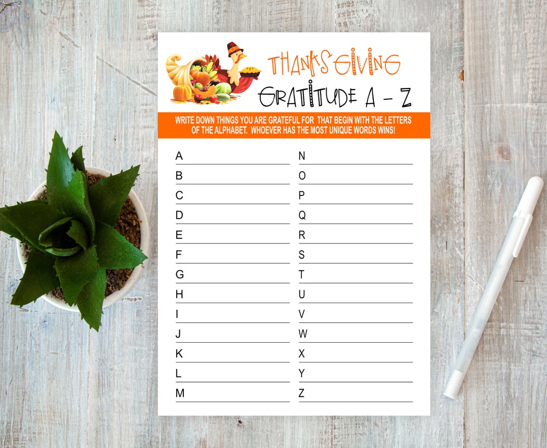 Thanksgiving Gratitude A to Z Game, Fun Thanksgiving Day Game ...