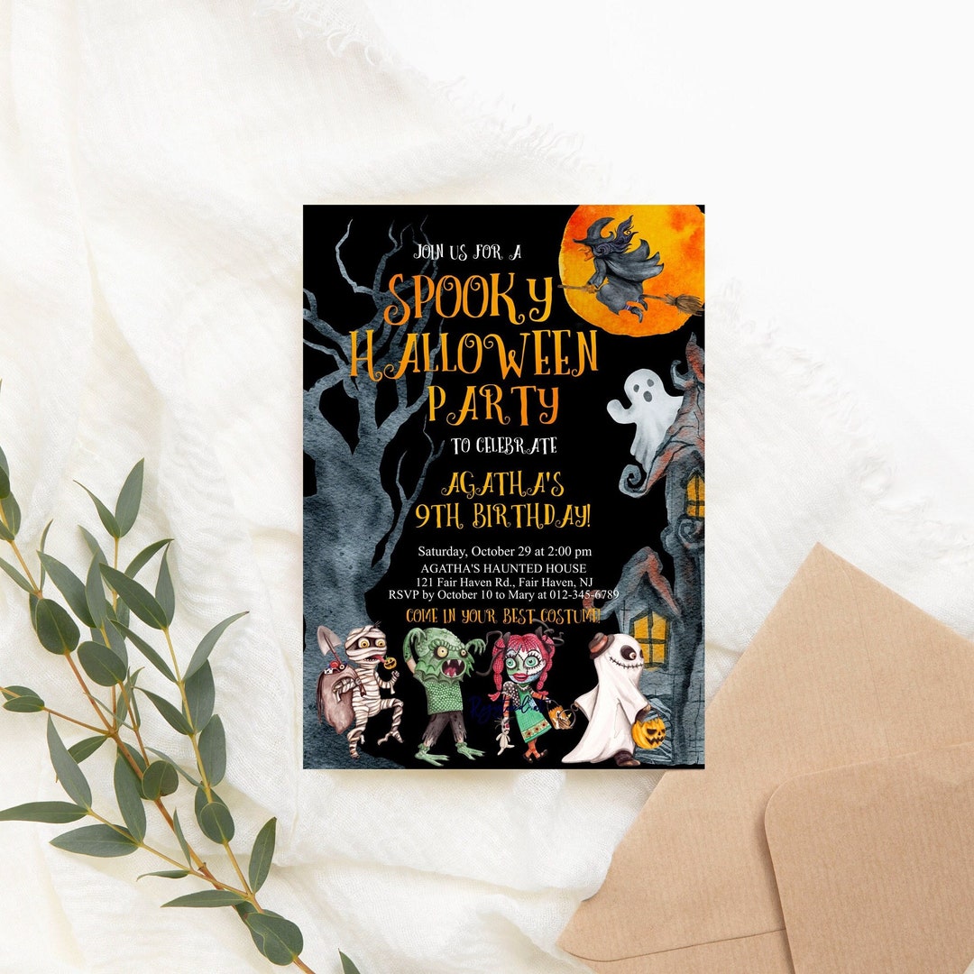 Editable Halloween Party Invitation Spooky Birthday Invite Ghost ...