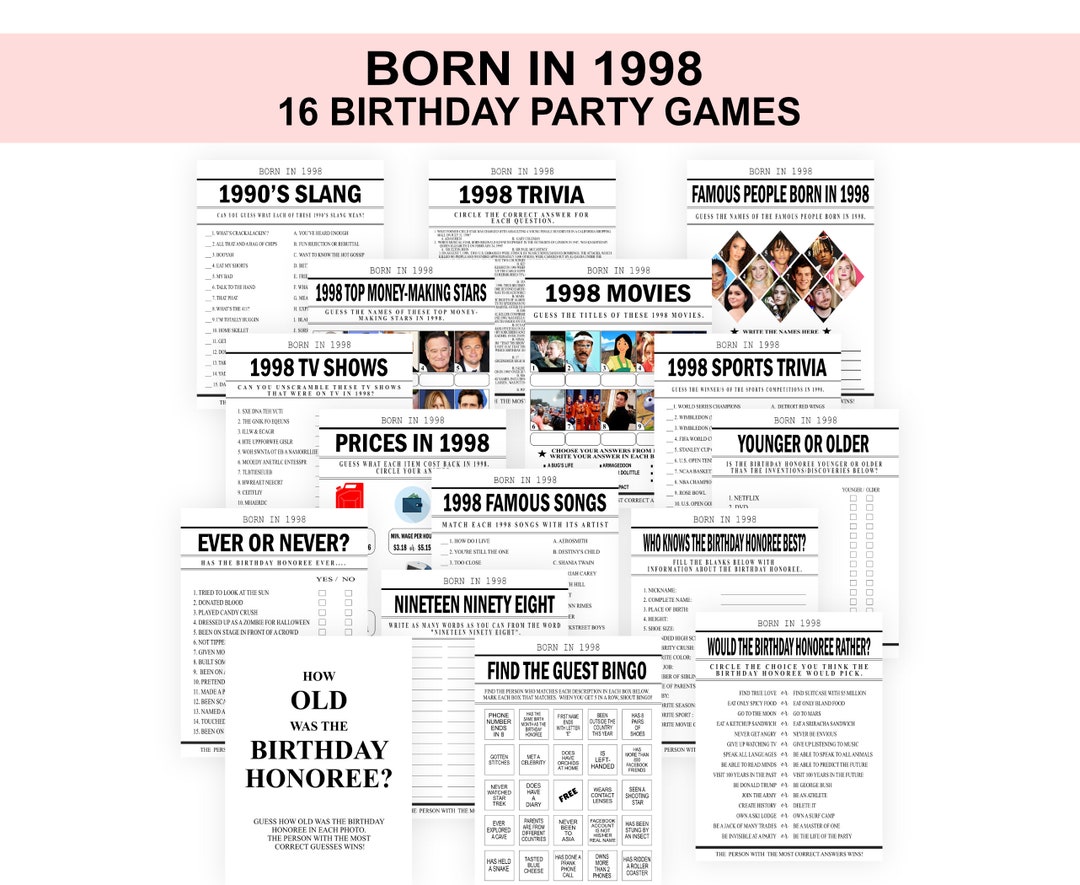27th Birthday Games Born in 1998 Birthday Games Bundle 1998 Trivia Fun ...