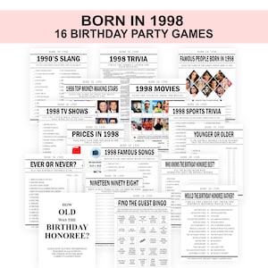 28th Birthday Party Games, Born in 1998 Trivia Games Bundle (printable ...