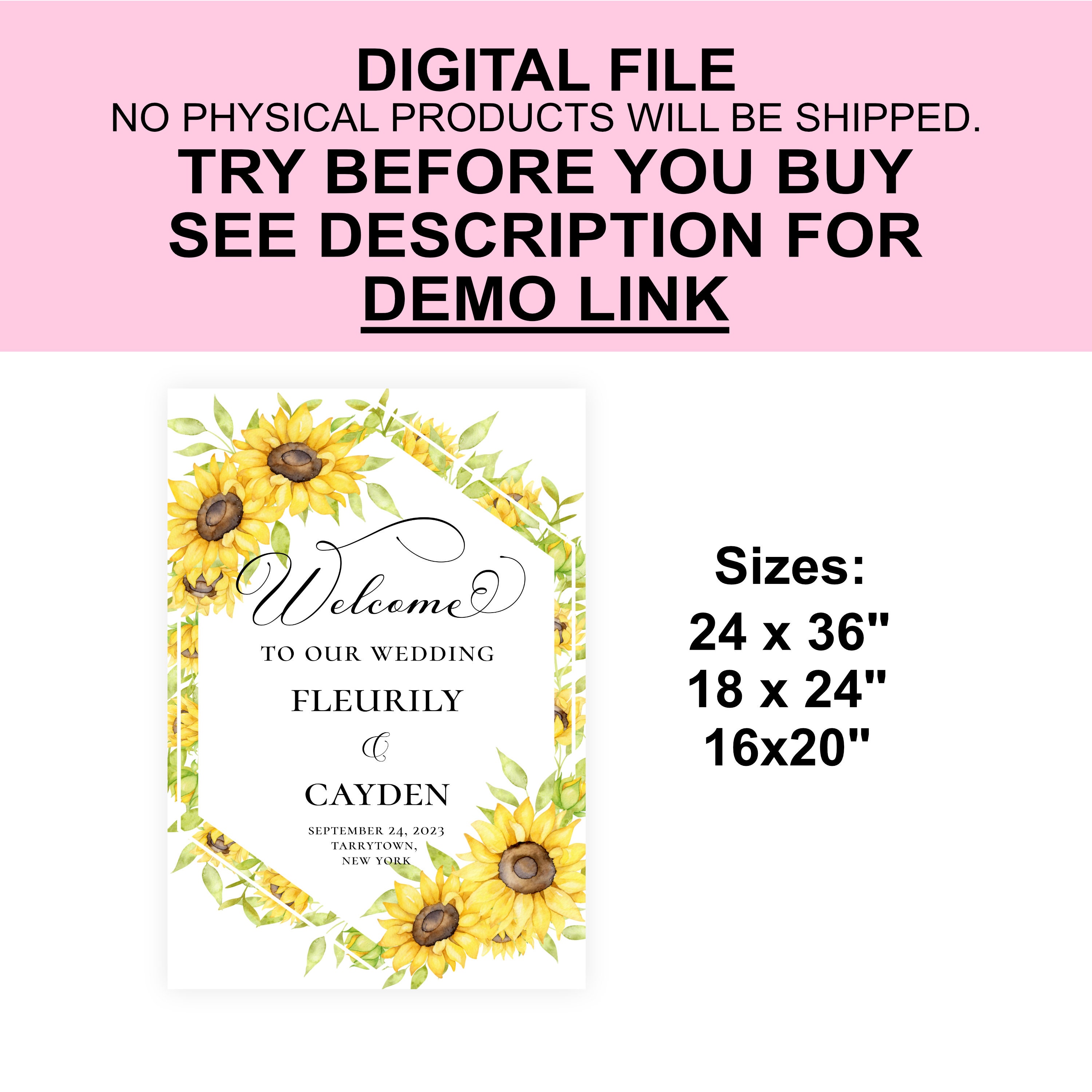 Editable Sunflower Welcome Sign Yellow Floral Decor Display - Etsy