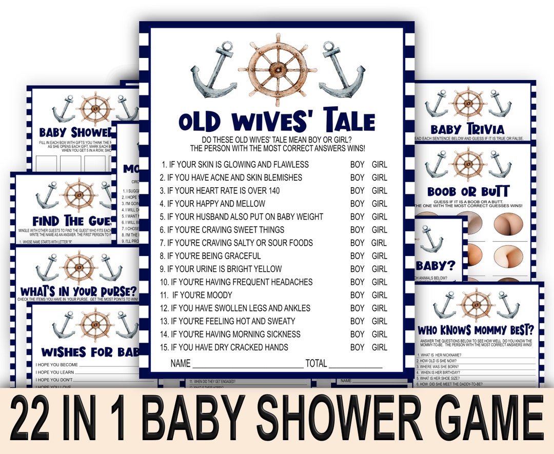 Nautical Baby Shower Game Bundle Blue Nautical Shower Games Navy Blue ...