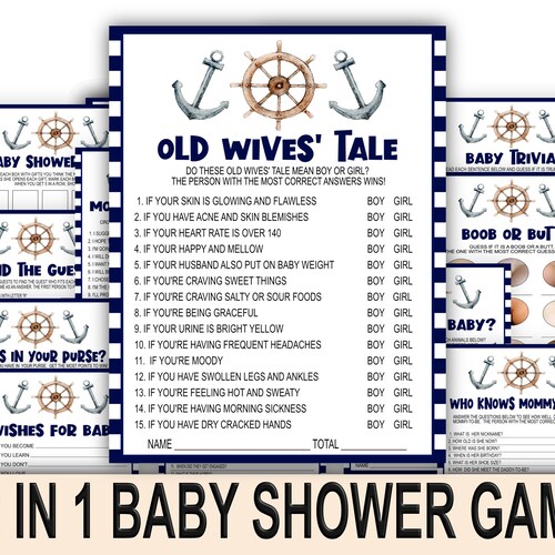 Nautical Baby Shower Game Bundle Blue Nautical Shower Games - Etsy