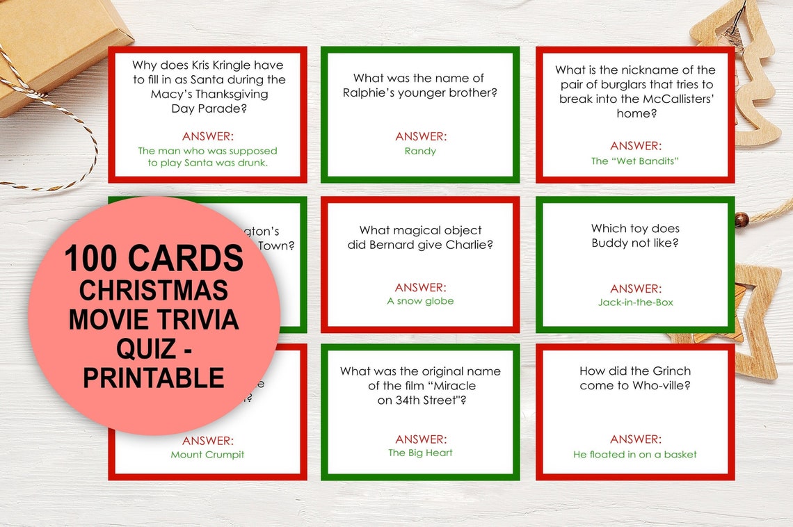 Christmas Movie Trivia Quiz Card Printable Christmas Movie - Etsy