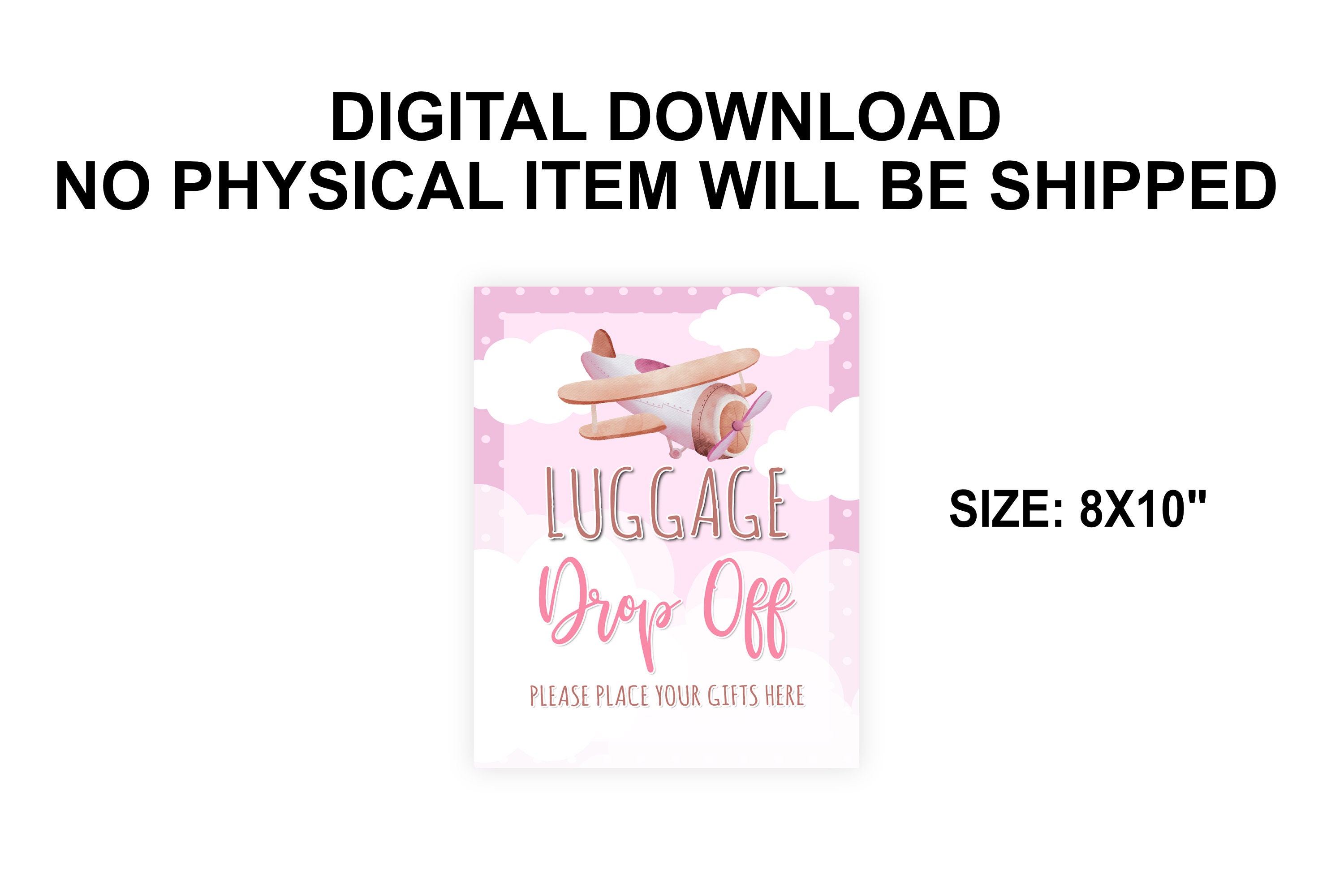 Luggage Drop off Sign Baby Shower Sign Birthday Airplane Pink Clouds ...