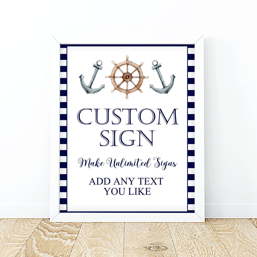 Editable Custom Sign Nautical Baby Shower Bridal Shower Blue Nautical ...