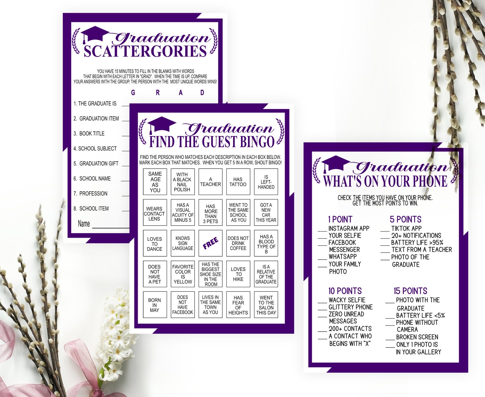 Purple Graduation Party Games Bundle Pack PRINTABLE Graduation | Etsy