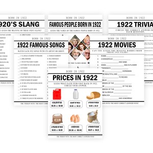 Born in 1922 Games Bundle 1922 Trivia Fun 103rd Birthday Activity ...