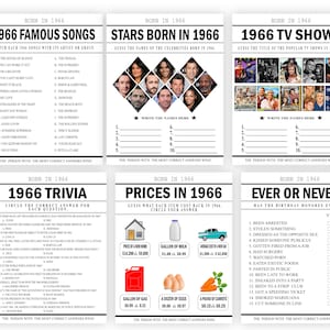 58th Birthday Party Games Born in 1966 Birthday Game Bundle 1966 Trivia ...