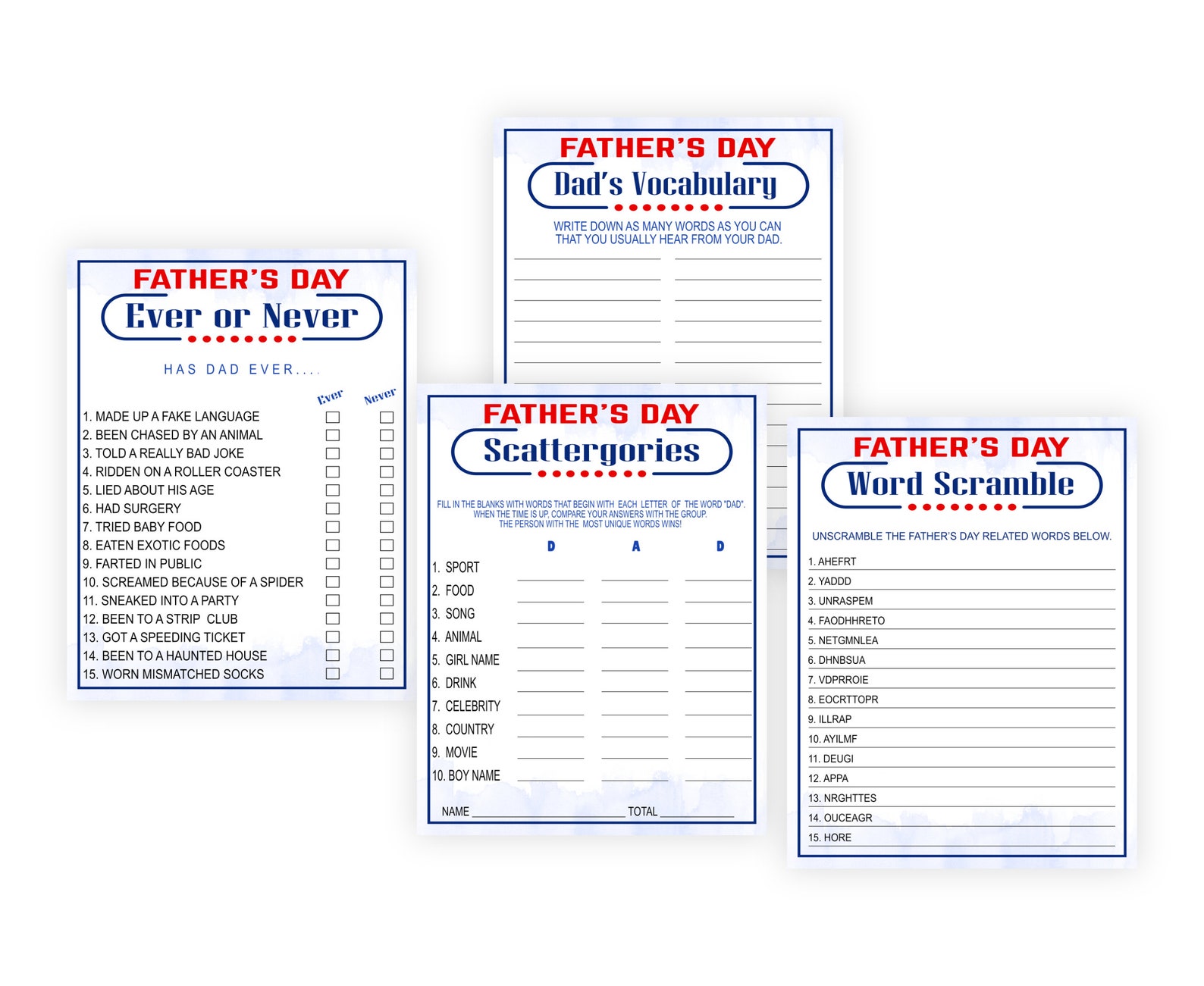 Father's Day Games Bundle Pack Package Set Father's | Etsy